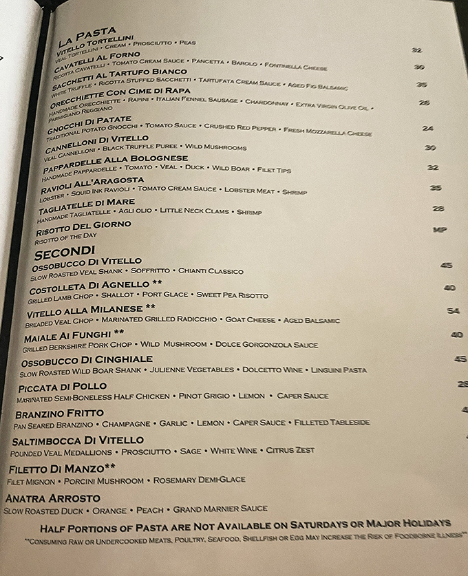 The menu reads like poetry for food lovers. Each Italian phrase promises a journey that your taste buds have been desperately waiting to take.