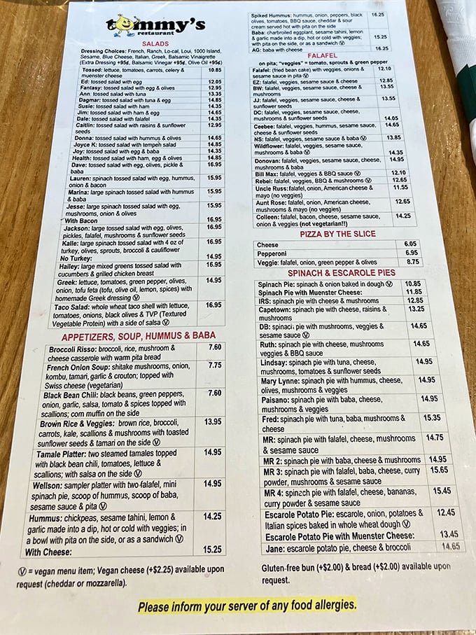 Tommy's menu isn't just extensive &ndash; it's a novel with hundreds of delicious plot twists and character developments named after real people.