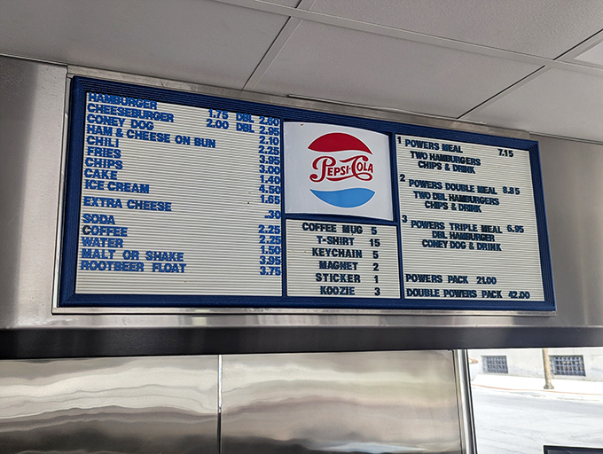 A menu board that hasn't changed much since rotary phones were cutting-edge technology. Simplicity never goes out of style.