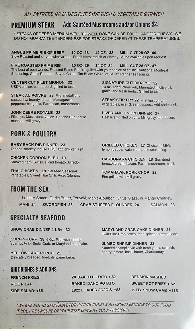 This menu isn't just a list of options&mdash;it's a roadmap to happiness. The surf and turf section alone could make a vegetarian reconsider.