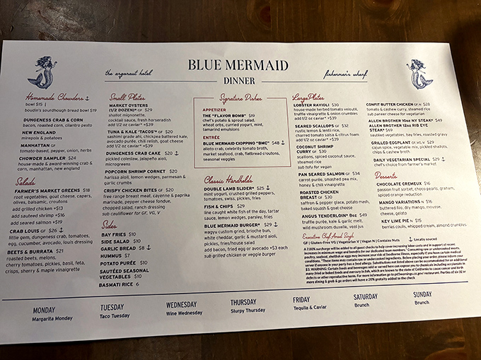 The menu reads like a love letter to the sea, featuring award-winning chowders that have locals and tourists alike pledging their allegiance.