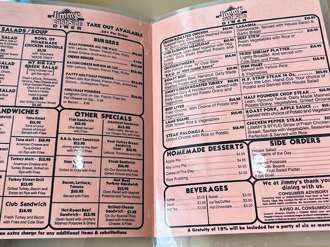 This pink menu isn't just a list of food &ndash; it's a roadmap to happiness with landmarks like "Western Omelet" and "Homemade Desserts."