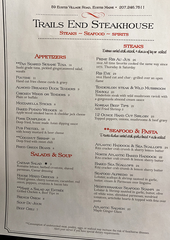This menu isn't just a list of dishes&mdash;it's a treasure map where X marks the legendary Prime Rib that's been prepared the same way since 1975.