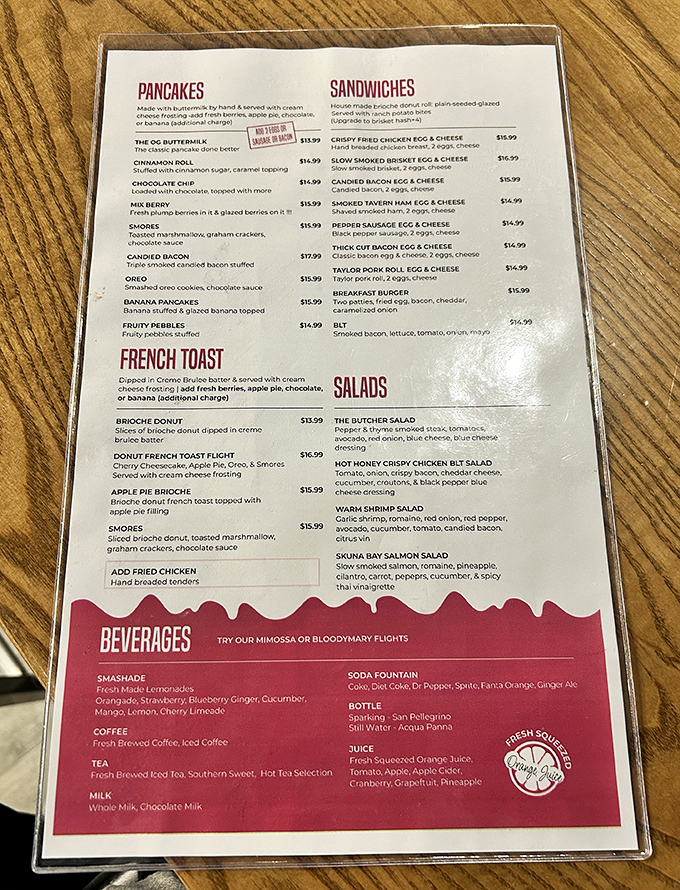 This menu isn't just food&mdash;it's a roadmap to happiness. The Candied Bacon pancakes alone are worth clearing your schedule for.