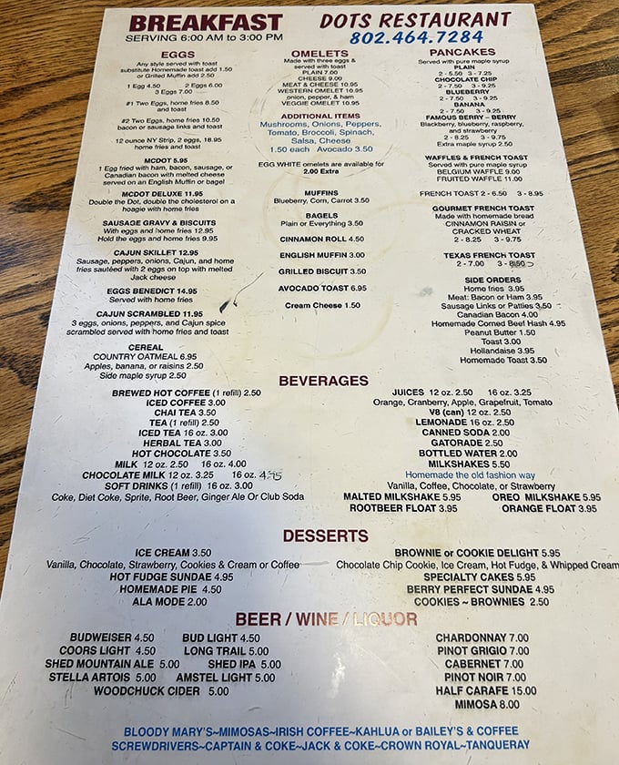 A menu that reads like a love letter to breakfast classics. The French toast options alone deserve their own zip code.