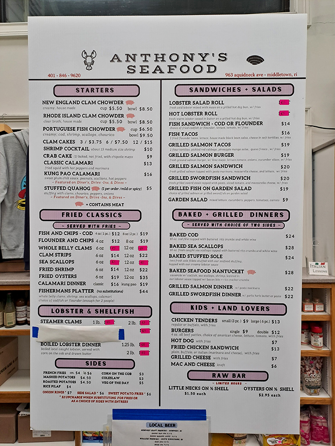 The menu board reads like a love letter to the ocean, with each item promising a different kind of maritime romance.