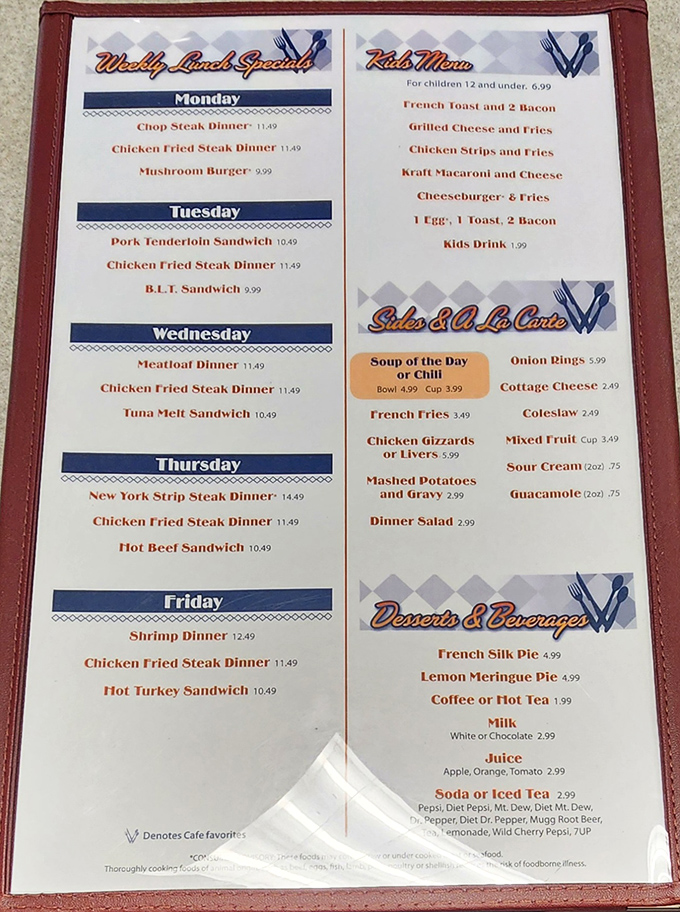 This menu isn't trying to reinvent the wheel&mdash;it's perfecting it. Weekly specials that give you something to look forward to, like Wednesday's meatloaf. 