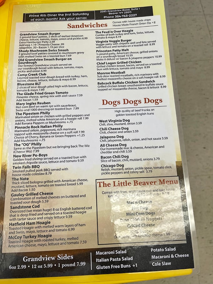 This menu reads like a roadmap to comfort food nirvana. Each regionally-named sandwich tells a story of West Virginia's culinary geography.