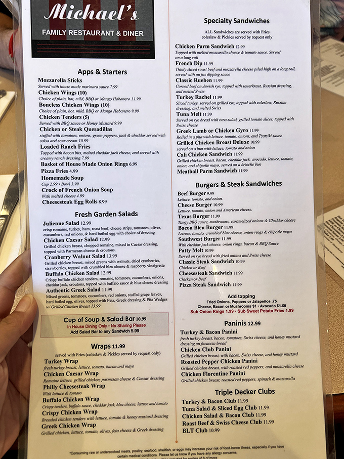 The menu at Michael's reads like a love letter to American comfort food with Mediterranean flair.