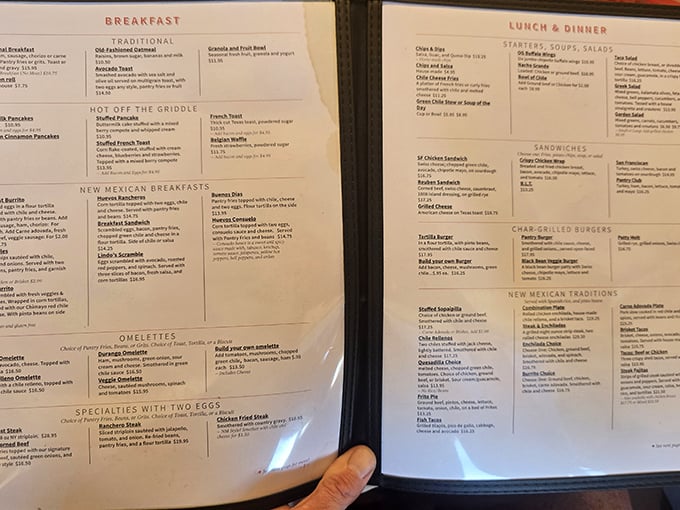 A menu that reads like a love letter to New Mexican cuisine &ndash; where deciding between red and green chile might be your toughest choice today. 
