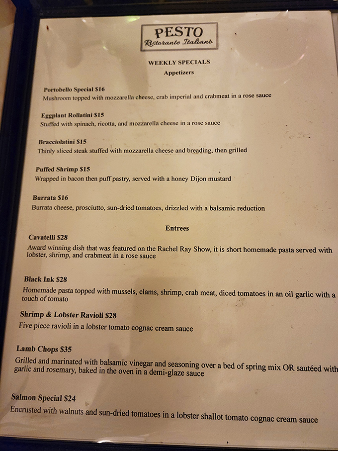 This menu reads like a love letter to Italian cuisine, with each description making your stomach growl in anticipation.