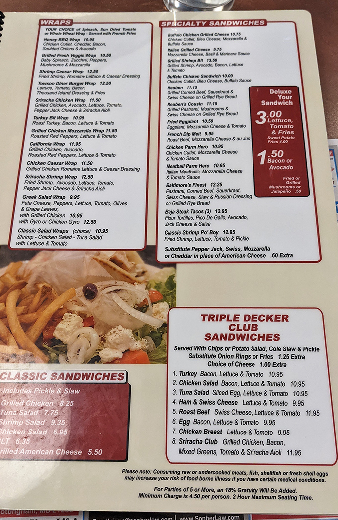 The menu reads like a love letter to American comfort food, with enough options to satisfy everyone from the breakfast purist to the sandwich connoisseur.