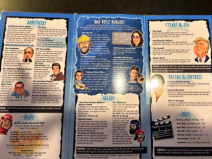 The menu doubles as entertainment with celebrity-inspired dishes and playful trivia&mdash;food with a side of pop culture is always on offer here.