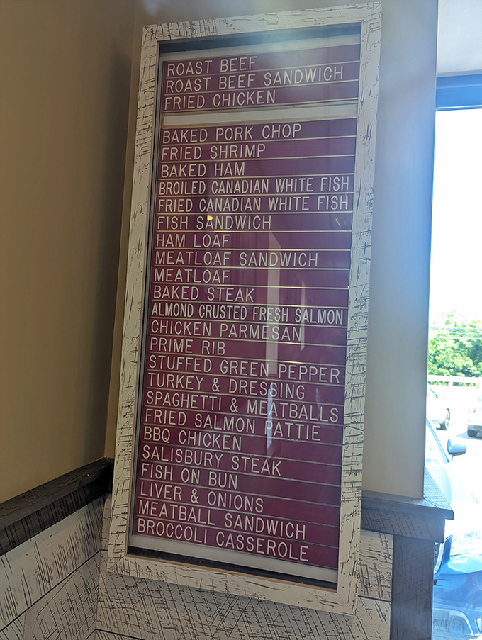 This menu board isn't just a list&mdash;it's a roadmap to happiness. From stuffed peppers to prime rib, it's like reading a love letter to comfort food.