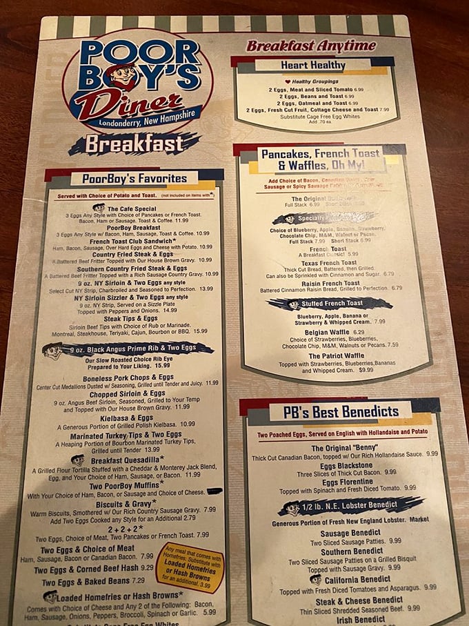 A menu that reads like a love letter to breakfast, where decisions are harder than choosing which streaming service to subscribe to.