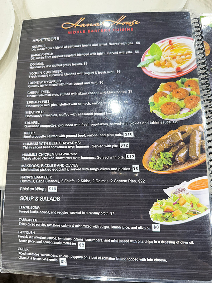 The menu reads like a love letter to Middle Eastern cuisine, with each description promising flavors that will transport you across continents without the jetlag.