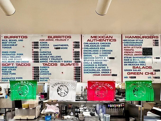 The menu board reads like a love letter to Mexican cuisine classics, with each item promising a direct flight to flavor country, no passport required.