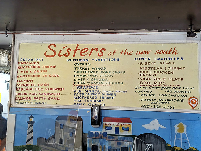 The menu board reads like a love letter to Southern cuisine. Each item represents generations of culinary wisdom distilled into delicious, soul-satisfying dishes.