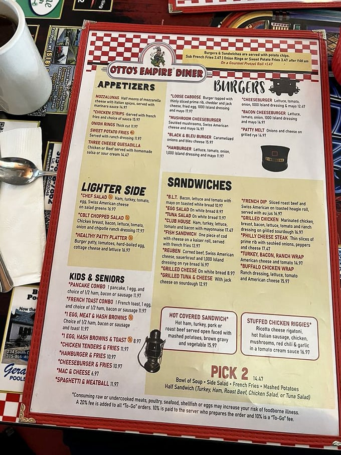 This isn't just a menu&mdash;it's a roadmap to happiness with destinations like "Black & Bleu Burger" and "Stuffed Chicken Riggies."