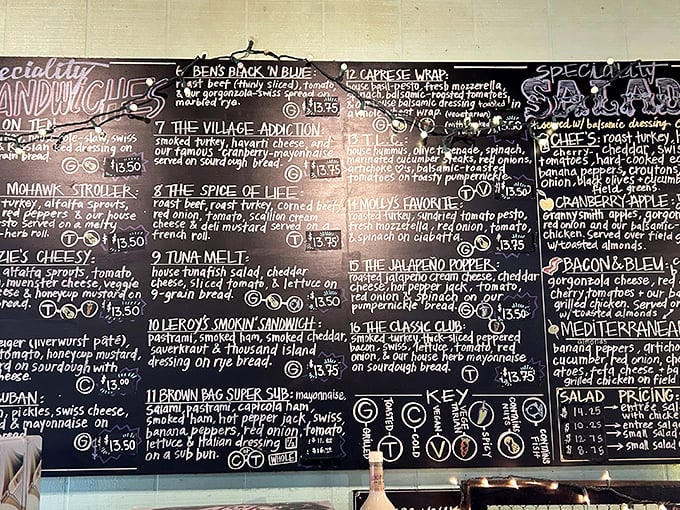 That chalkboard menu isn't just a list&mdash;it's a roadmap to happiness. Each sandwich name promises a story that ends with "and then I was full and happy."