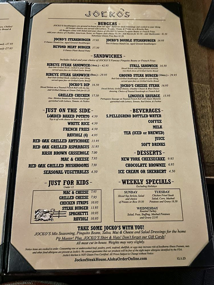 The menu reads like a carnivore's love letter. No molecular gastronomy or trendy ingredients&mdash;just straightforward promises of meat cooked over fire the way nature intended.