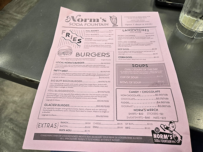 The pink menu doesn't need fancy food terminology to make your mouth water&mdash;just honest offerings that have stood the test of time.