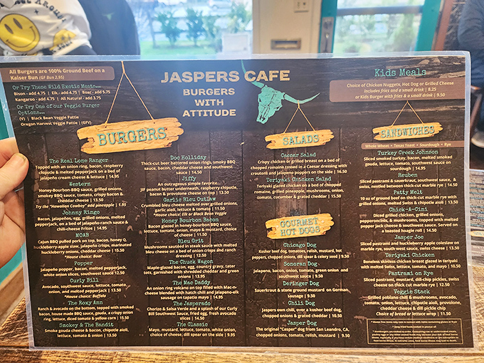The menu at Jaspers isn't just a list &ndash; it's a roadmap to burger nirvana, complete with clever names that'll make you smile before the first bite even arrives.