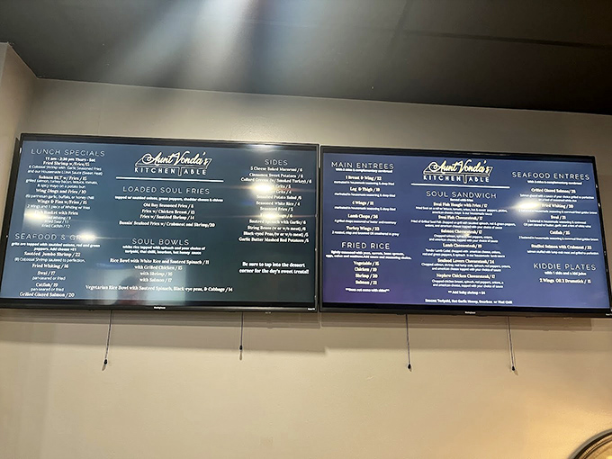 The menu board reads like a love letter to Southern cuisine, with soul bowls and loaded fries that'll make your taste buds do a happy dance.