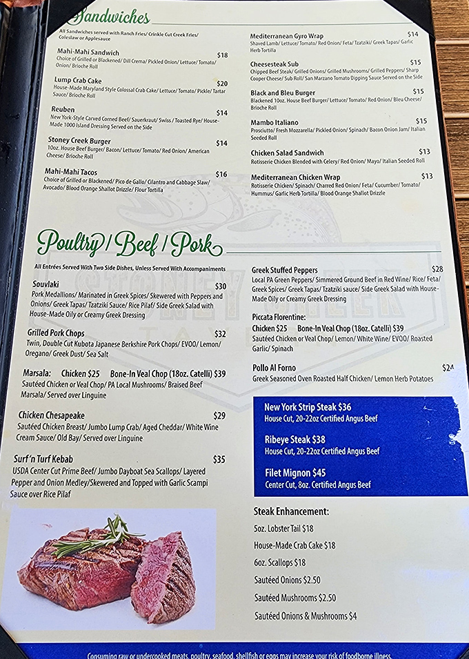 This menu isn't just a list of dishes&mdash;it's a roadmap to happiness. The crab cake entry alone is worth the drive from Philadelphia.