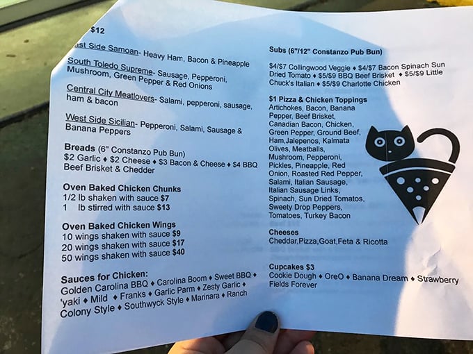 This menu reads like a love letter to Toledo's neighborhoods, with specialty pizzas named after different parts of the city and unexpected toppings galore.