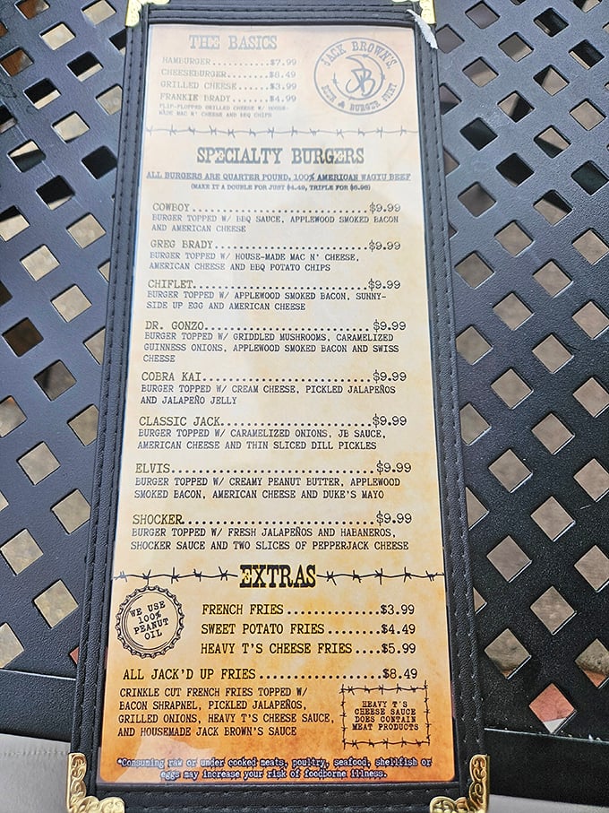 This menu isn't just a list&mdash;it's a roadmap to happiness. The Elvis with peanut butter? That's not madness, that's genius.