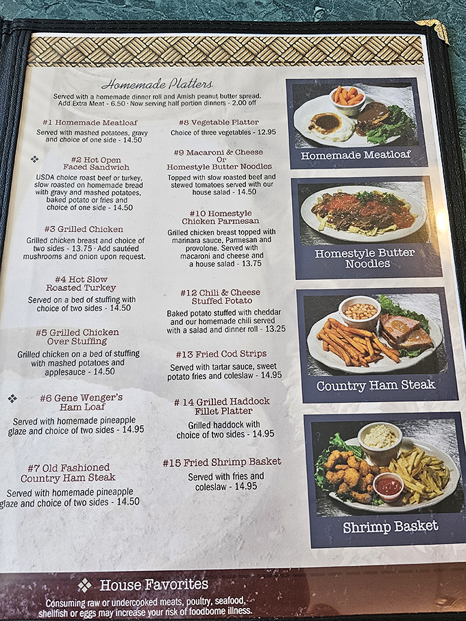 This menu reads like a love letter to comfort food, featuring everything your grandmother would approve of wholeheartedly.
