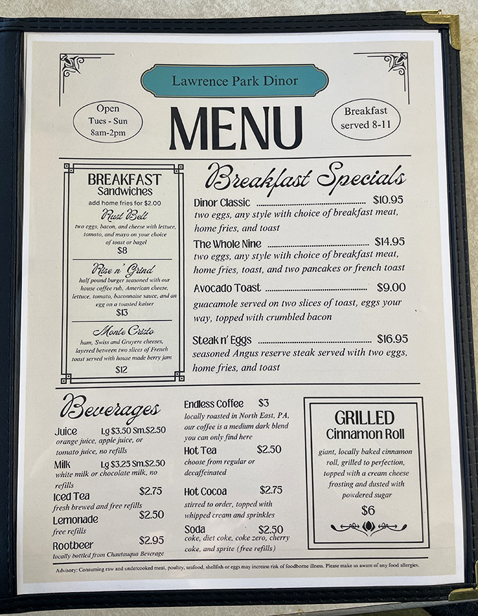 A menu that reads like a love letter to morning appetites, with prices that won't require a second mortgage.