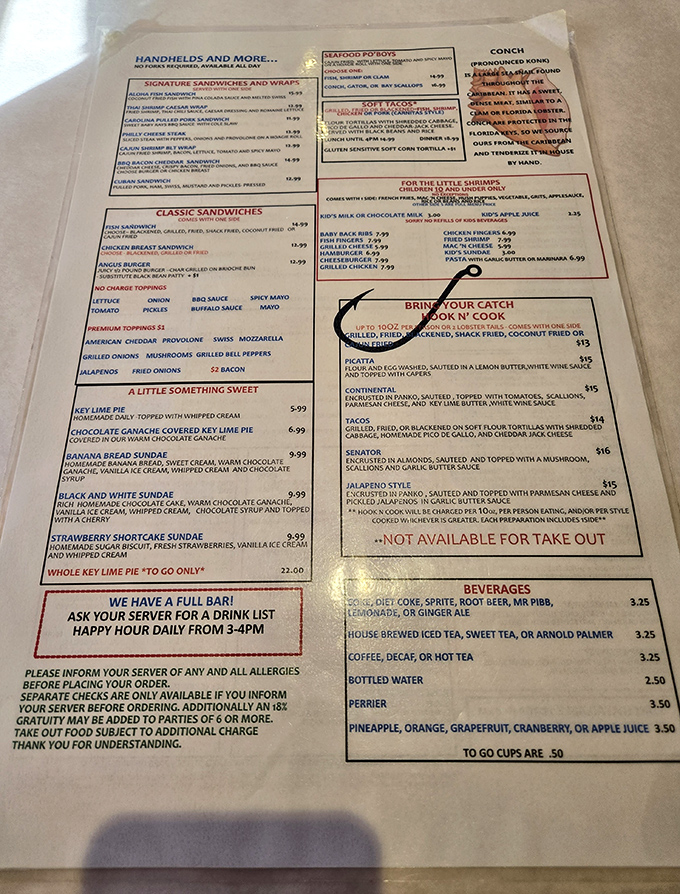 A menu that reads like a love letter to seafood lovers. The "Hook n' Cook" option is the Florida Keys equivalent of farm-to-table! 