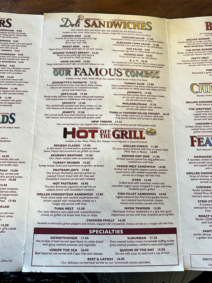 The menu reads like a love letter to deli classics. Each description promises a journey worth taking&mdash;especially that famous Reuben.