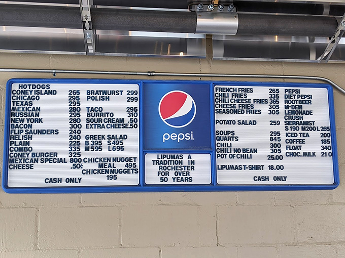 This menu board is Michigan's culinary roadmap&mdash;from Detroit coneys to Chicago dogs. Like a passport to America's hot dog heritage, all without leaving Rochester.