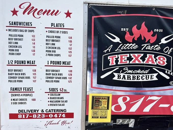 A menu that reads like barbecue poetry. No fancy fonts or pretentious descriptions&mdash;just the honest promise of meat done right.