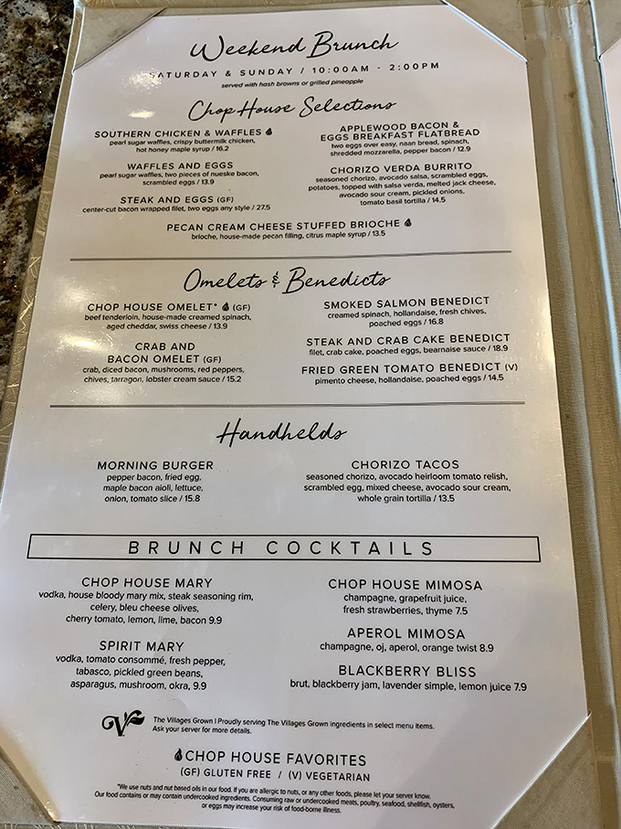 This brunch menu reads like a love letter to morning indulgence. Southern chicken and waffles sharing space with chorizo tacos? Breakfast diplomacy at its finest.