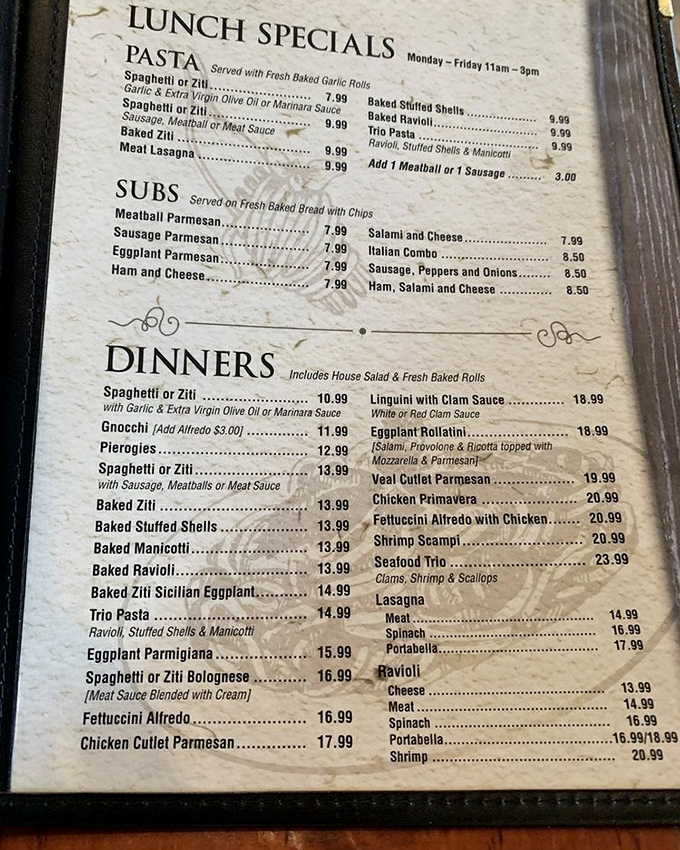 A menu that reads like a love letter to Italian-American classics. No molecular gastronomy here&mdash;just the dishes that have stood the test of time.