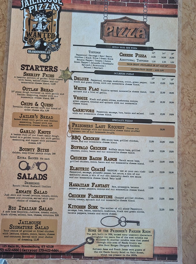 A menu where "Prisoner's Last Request" isn't ominous&mdash;it's delicious. The crime-themed offerings make ordering half the fun.