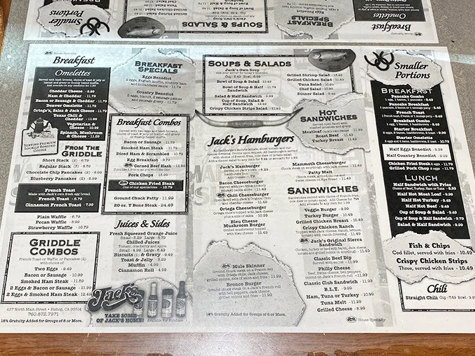 Jack's menu is like a treasure map where X marks every spot&mdash;extensive, laminated, and filled with classics that have sustained hungry humans for decades.