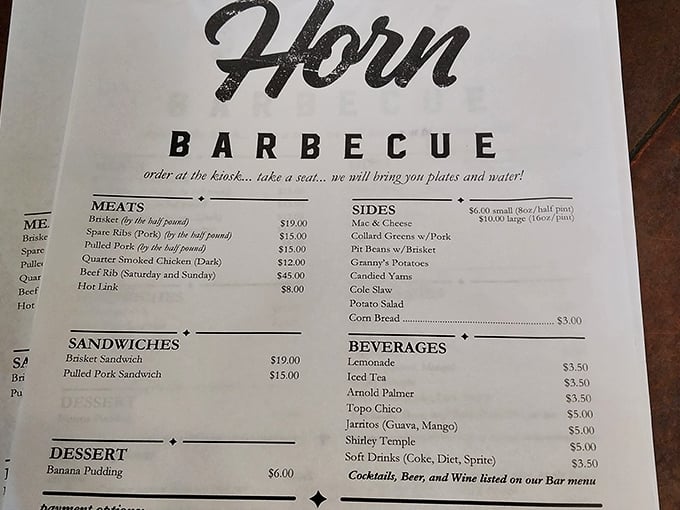 A menu that doesn't need fancy descriptions or culinary buzzwords&mdash;just the straightforward promise of barbecue done right.