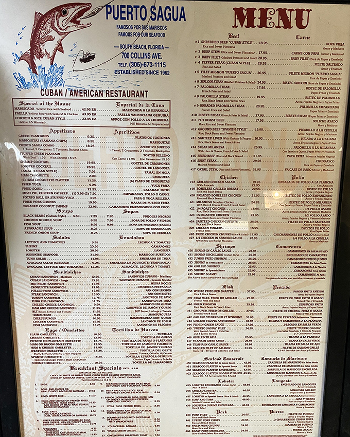 This menu isn't just extensive, it's a historical document of Cuban-American relations that actually worked out deliciously for everyone involved.