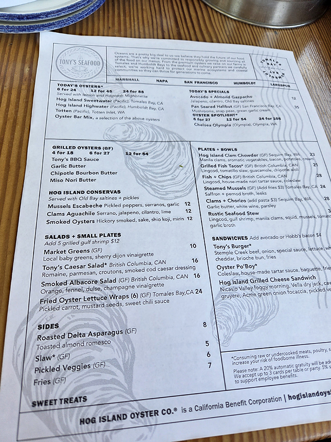 The menu reads like a love letter to the Pacific, with oysters from Hog Island and seafood treasures that make decision-making deliciously difficult.