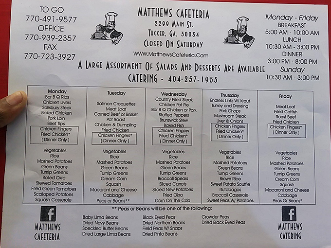 The daily menu reads like a love letter to Georgia cooking &ndash; where vegetables count as main courses and nobody apologizes.