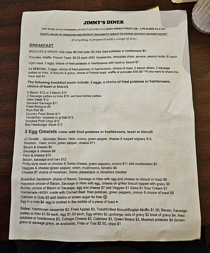 A menu that reads like a love letter to breakfast, with prices that won't require a second mortgage.