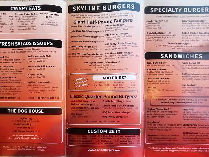 A menu that reads like a greatest hits album of American comfort food classics.