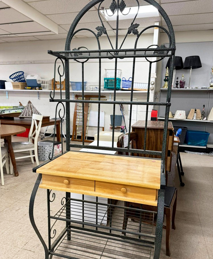 This elegant baker's rack waits patiently for its second act&mdash;proof that yesterday's castoffs become tomorrow's statement pieces.