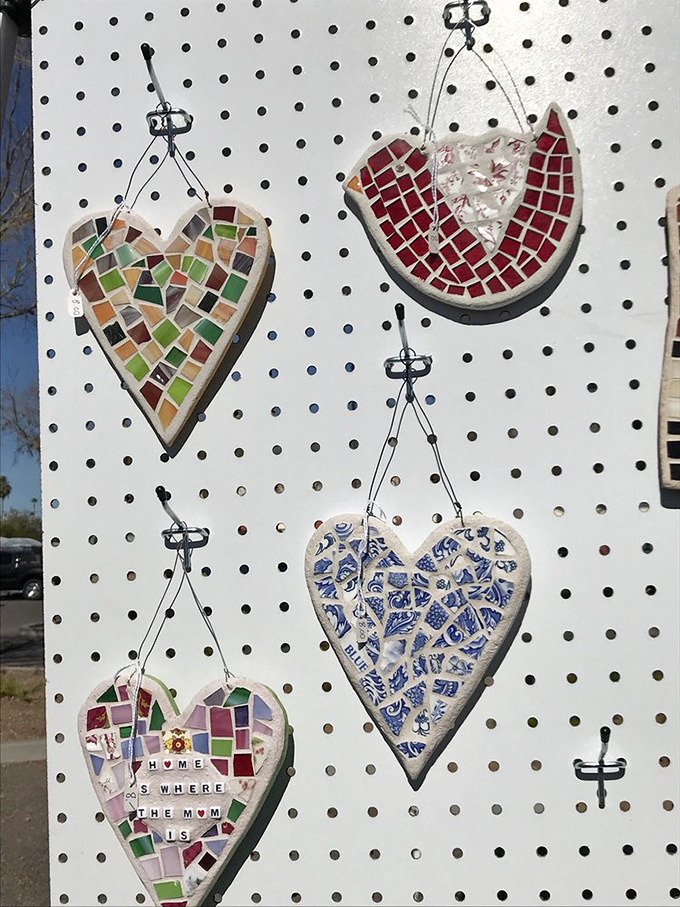 These mosaic hearts aren't just decorations—they're tiny love stories told in broken pieces, proving that sometimes the most beautiful things come from what's been shattered.