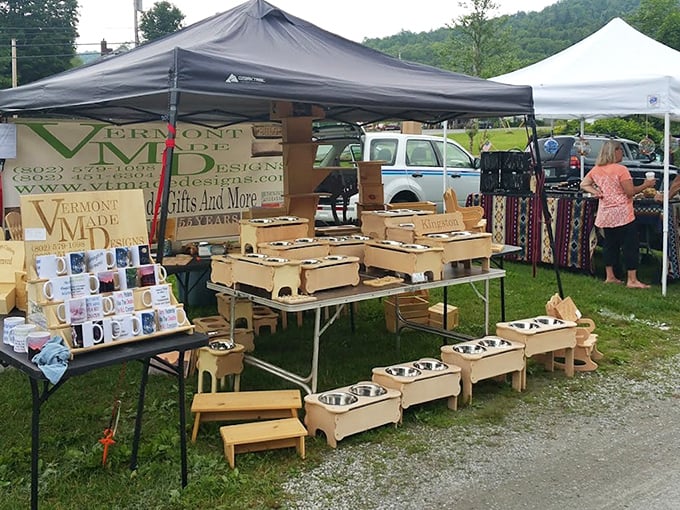 Vermont craftsmanship on display! Handmade wooden pet feeding stations and locally crafted mugs&mdash;because even your morning coffee deserves a touch of Green Mountain charm.